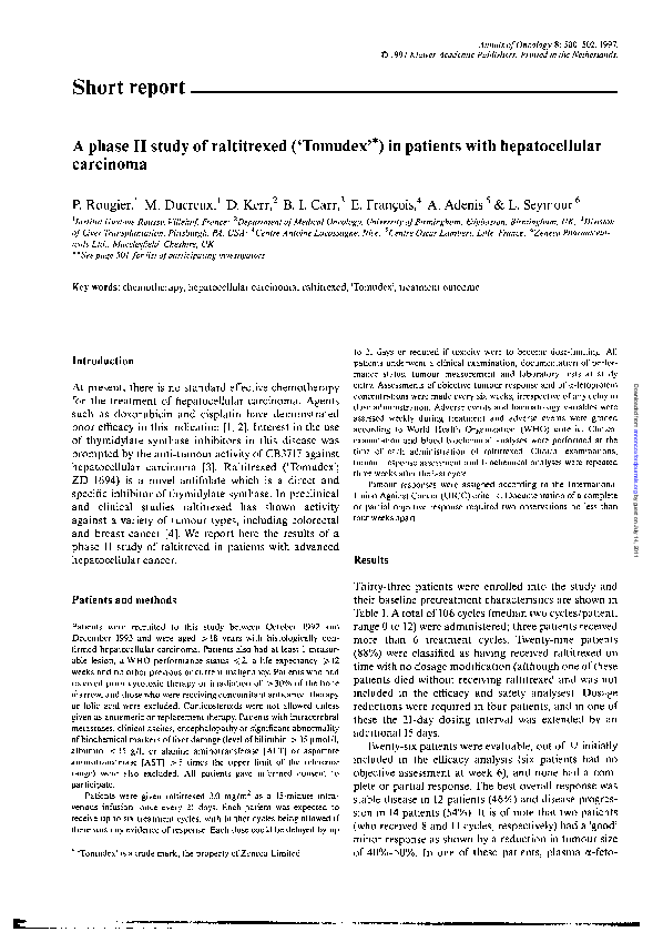 (PDF) A phase II study of raltitrexed ('Tomudex') in patients with ...