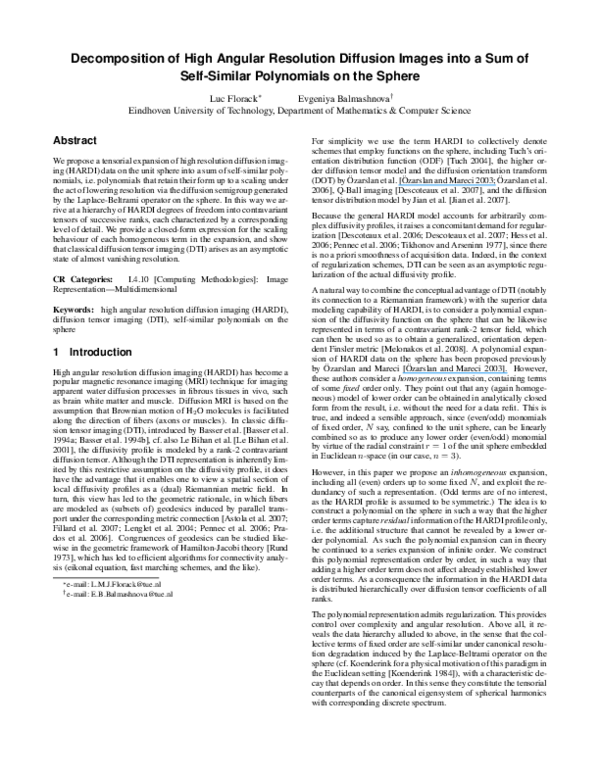 Pdf Decomposition Of High Angular Resolution Diffusion Images Into A Sum Of Self Similar