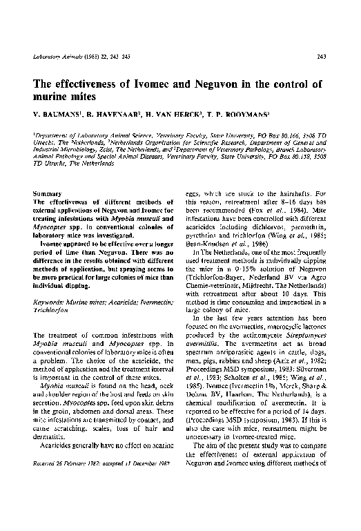 (PDF) The effectiveness of Ivomec and Neguvon in the control of murine ...