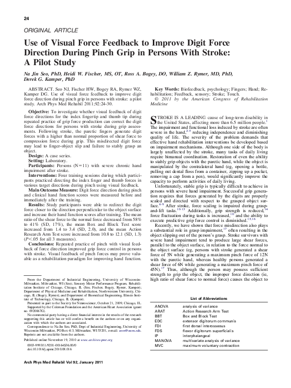 (PDF) Use of Visual Force Feedback to Improve Digit Force Direction ...