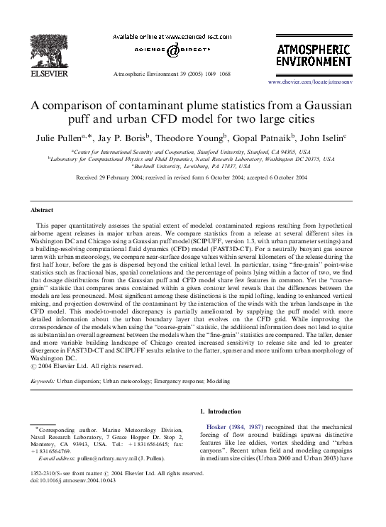 (PDF) A comparison of contaminant plume statistics from a Gaussian puff ...