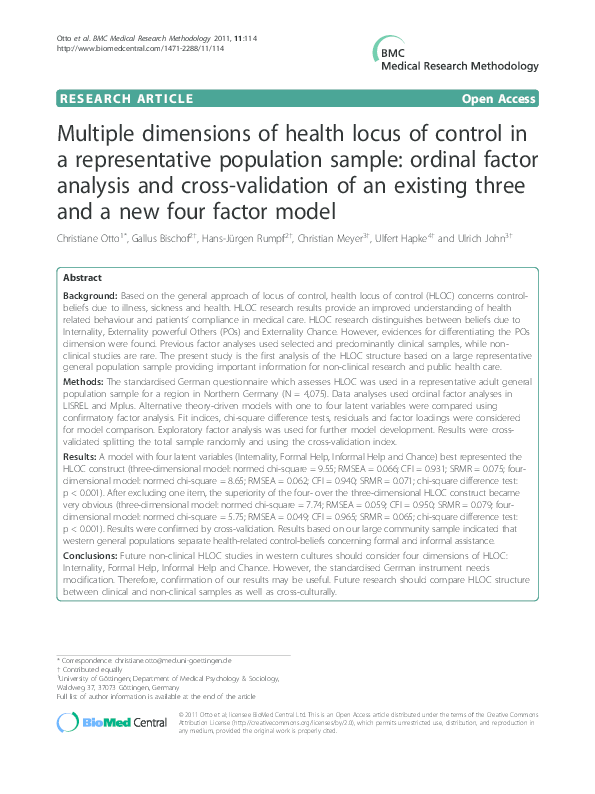 Multiple dimensions of health locus of control in a representative ...