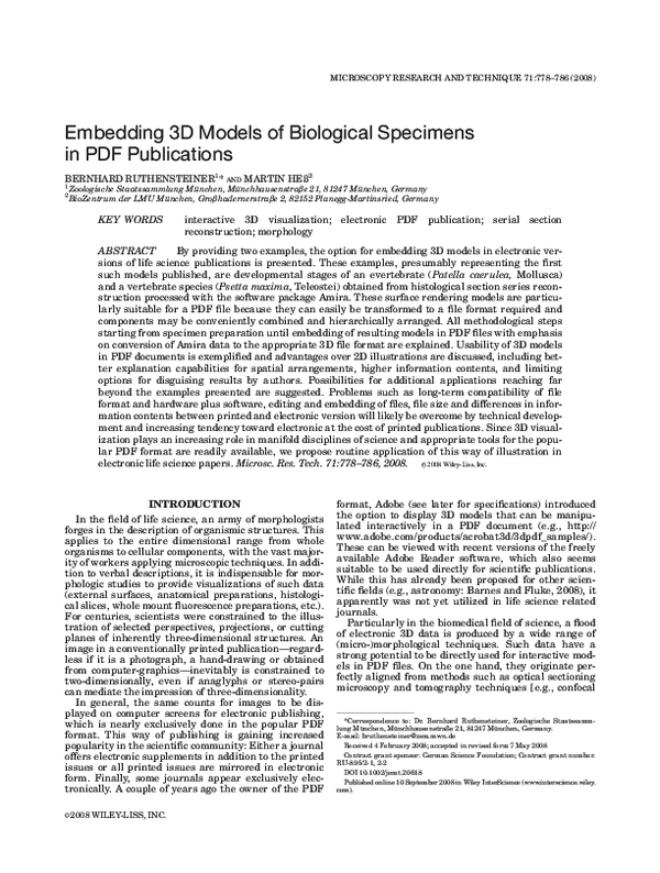 (PDF) Embedding 3D models of biological specimens in PDF publications ...