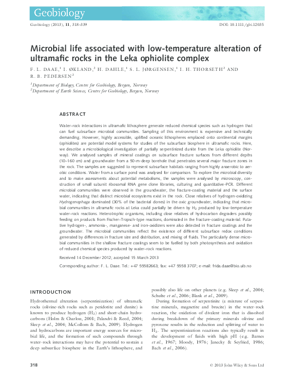 (PDF) Microbial life associated with low-temperature alteration of ultramafic rocks in the Leka ...