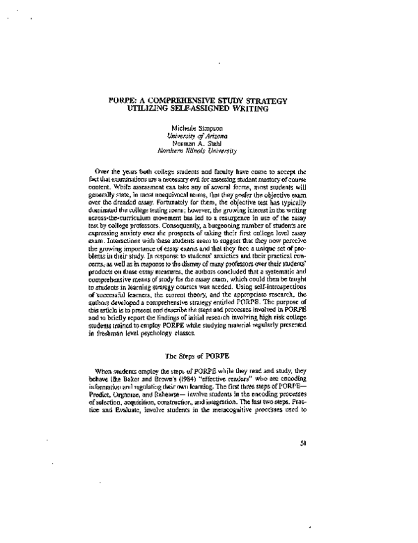 (PDF) Porpe: A Comprehensive Study Strategy Utilizing Self-Assigned Writing