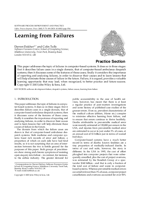 (PDF) Learning from Failures