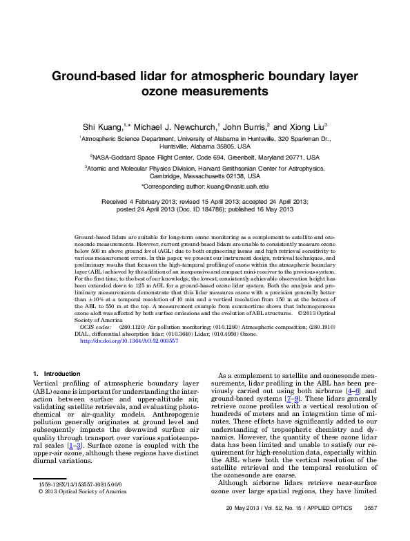 (PDF) Ground-based lidar for atmospheric boundary layer ozone measurements