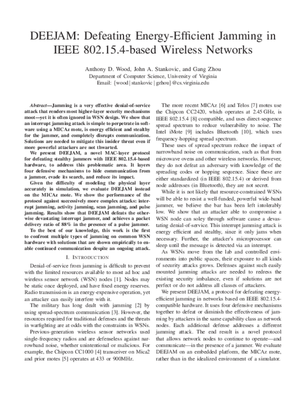 (PDF) DEEJAM: Defeating energy-efficient jamming in IEEE 802.15. 4-based wireless networks