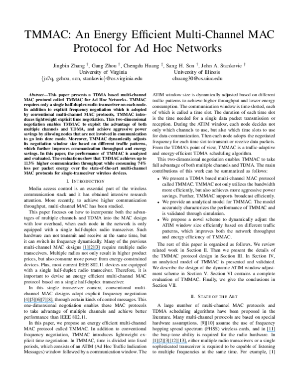 (PDF) TMMAC: An energy efficient multi-channel mac protocol for ad hoc networks