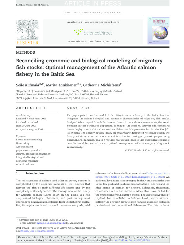 (PDF) Reconciling economic and biological modeling of migratory fish ...