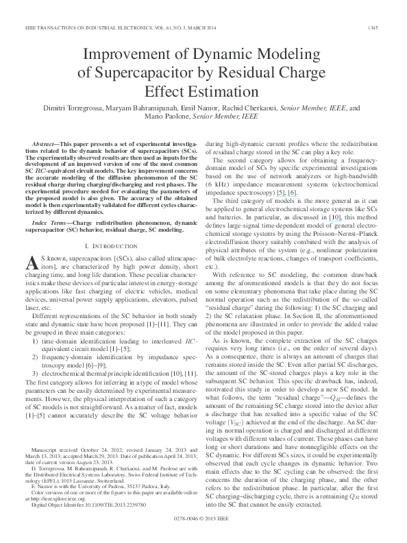 (PDF) Improvement of Dynamic Modeling of Supercapacitor by Residual Charge Effect Estimation