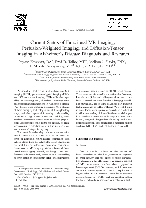 (PDF) Current status of functional MR imaging, perfusion-weighted imaging, and diffusion-tensor ...