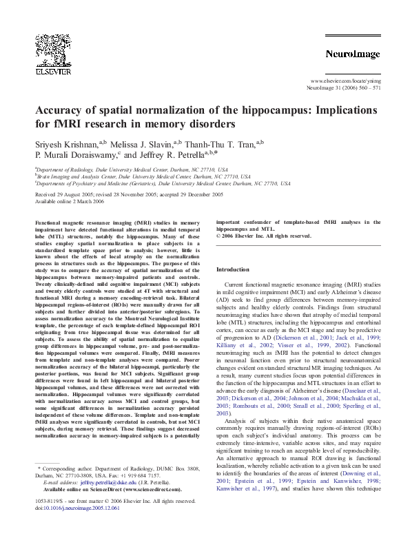 (PDF) Accuracy of spatial normalization of the hippocampus ...