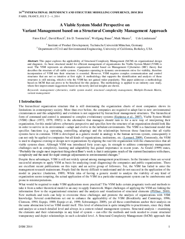 Pdf A Viable System Model Perspective On Variant Management Based On A Structural Complexity