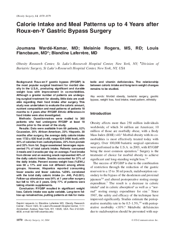 (PDF) Calorie Intake and Meal Patterns up to 4 Years after Roux-en-Y ...