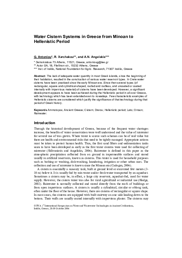 (PDF) Water Cistern Systems in Greece from Minoan to Hellenistic Period