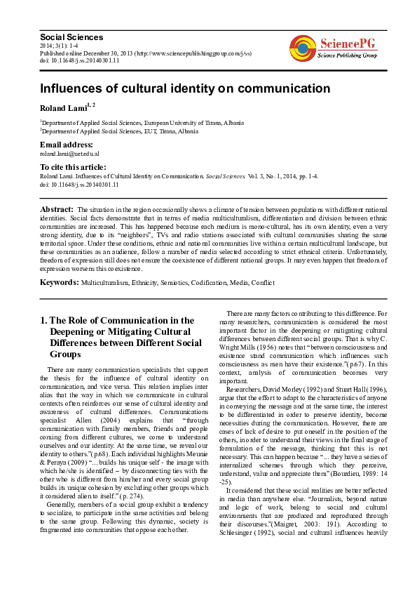 (PDF) Influences of cultural identity on communication