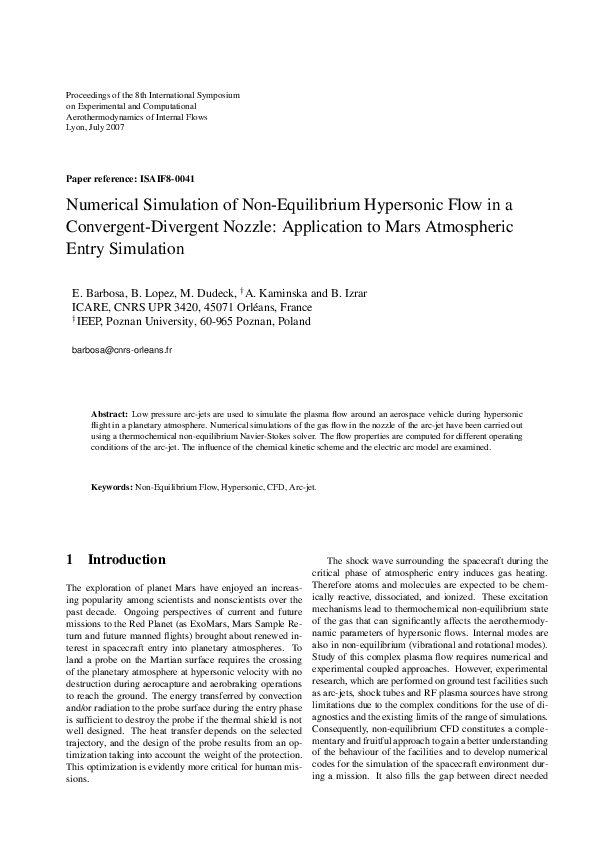(PDF) Numerical simulation of non-equilibrium hypersonic flows with wall catalytic effects ...