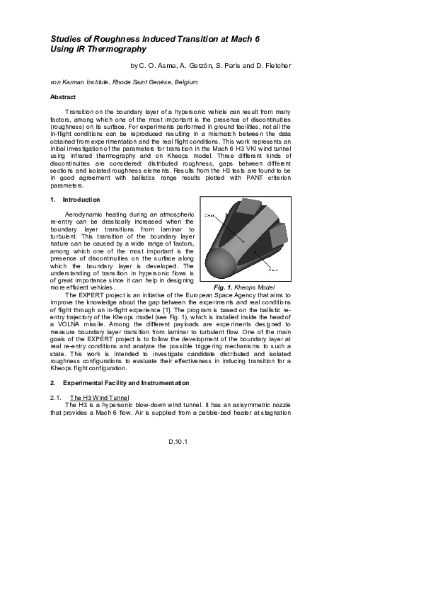 (PDF) Studies of Roughness Induced Transition at Mach 6 Using IR Thermography