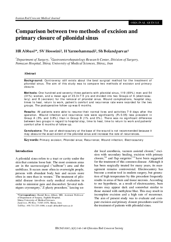 (PDF) Comparison between two methods of excision and primary closure of ...
