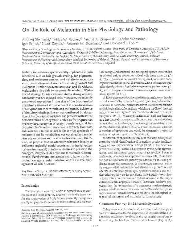(PDF) On the Role of Melatonin in Skin Physiology and Pathology