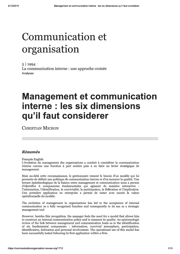 (PDF) Management et communication interne les six dimensions quil faut considerer