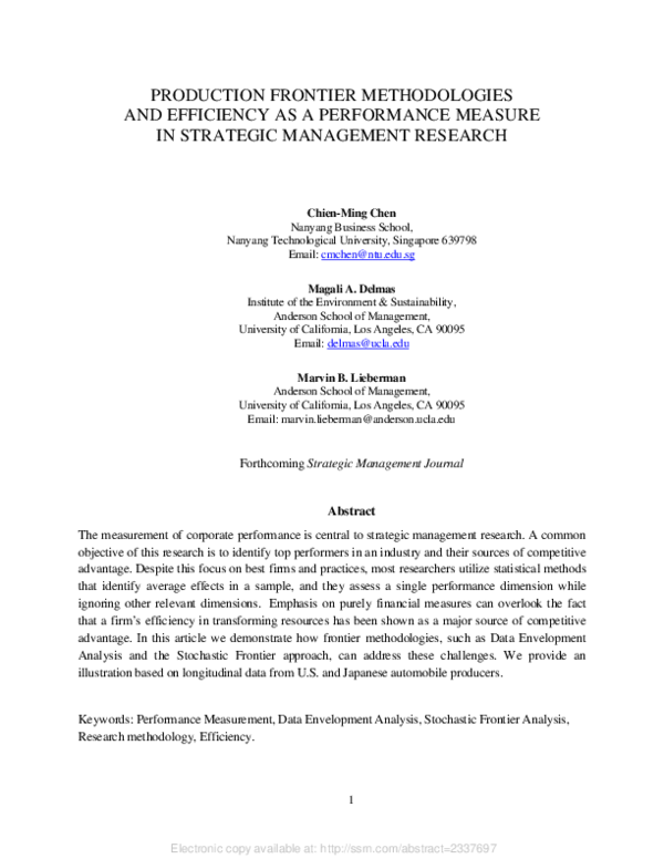 (PDF) Production frontier methodologies and efficiency as a performance ...