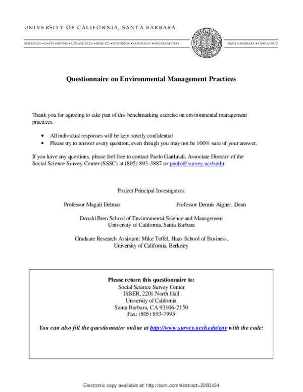 (PDF) Survey Questionnaire on Corporate Environmental Management Practices