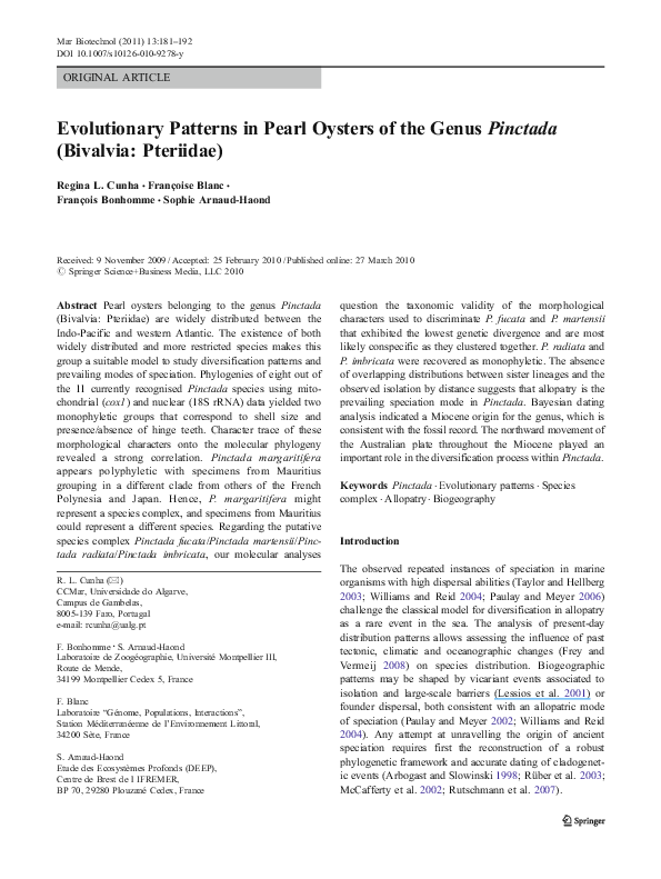 (PDF) Evolutionary Patterns in Pearl Oysters of the Genus Pinctada ...
