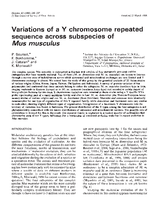 (PDF) Variations of a Y chromosome repeated sequence across subspecies ...