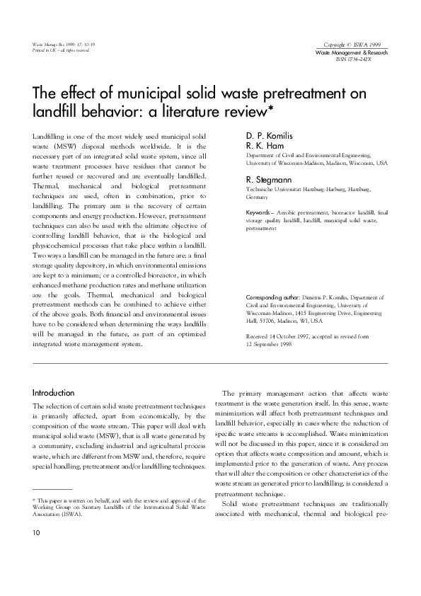 (PDF) The effect of municipal solid waste pretreatment on landfill ...