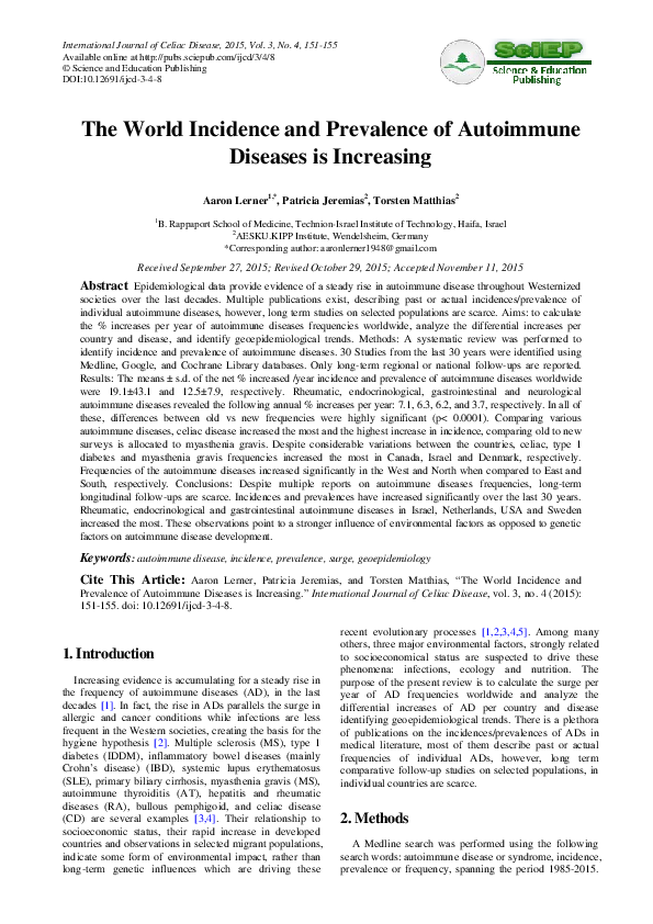 (PDF) The World Incidence and Prevalence of Autoimmune Diseases is ...