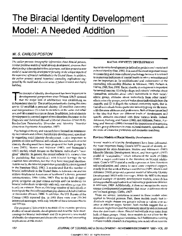 (PDF) The Biracial Identity Development Model: A Needed Addition