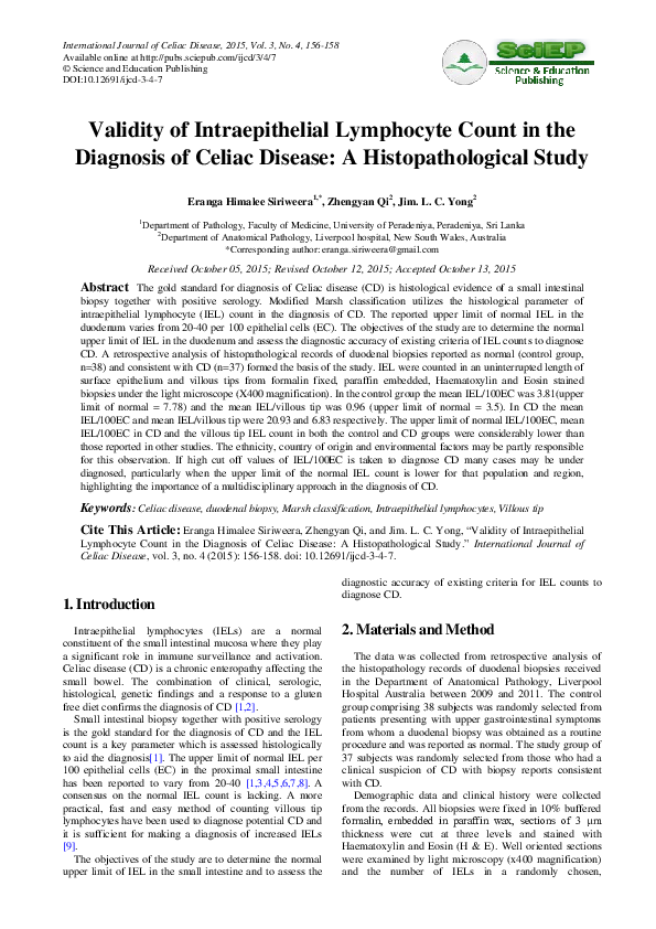 (PDF) Validity of Intraepithelial Lymphocyte Count in the Diagnosis of ...