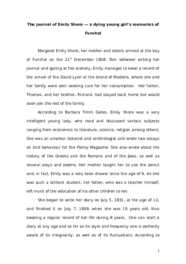 (DOC) The journal of Emily Shore