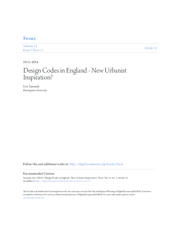 Design Codes in England - New Urbanist Inspiration