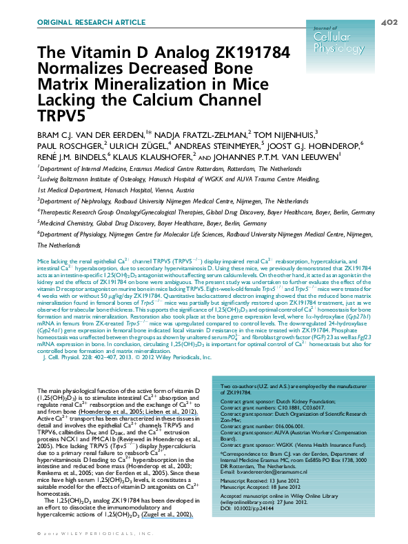 (PDF) The vitamin D analog ZK191784 normalizes decreased bone matrix ...