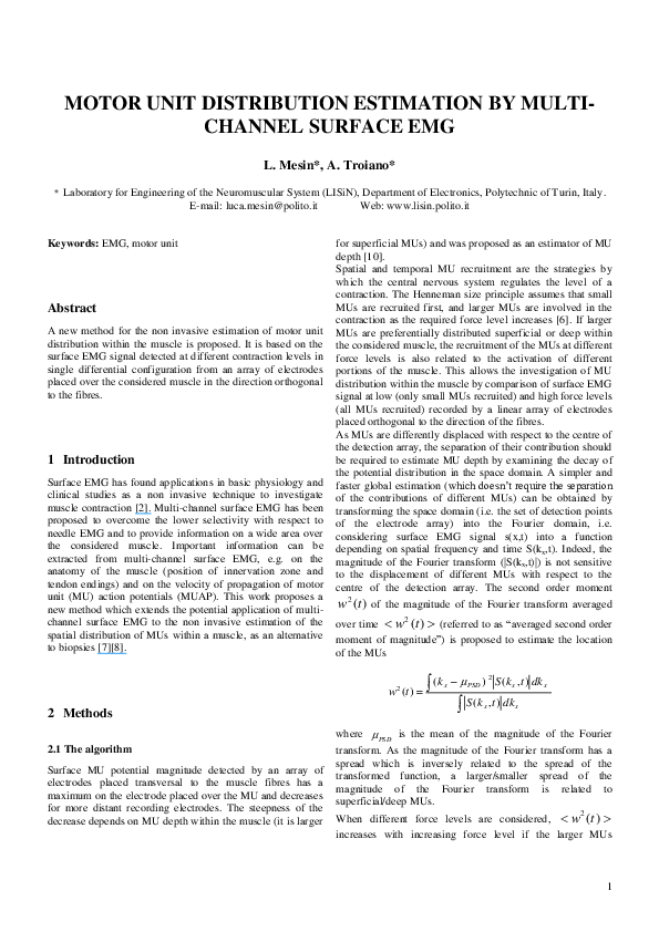 (PDF) Motor unit distribution estimation by multi-channel surface EMG