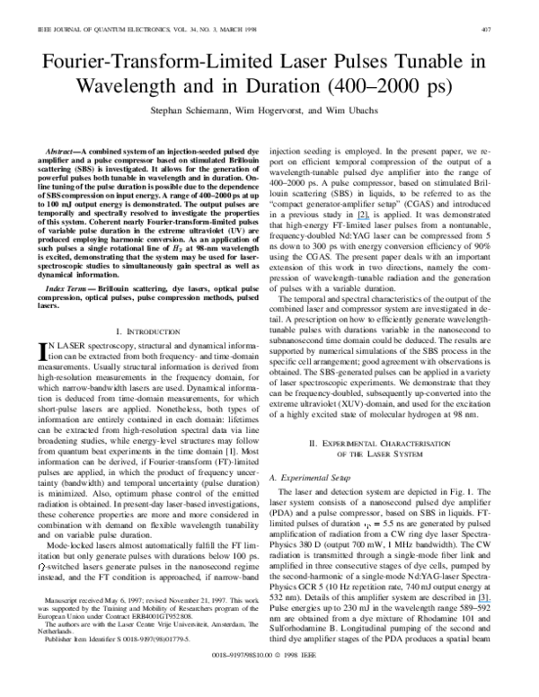 (PDF) Fourier-transform-limited laser pulses tunable in wavelength and ...