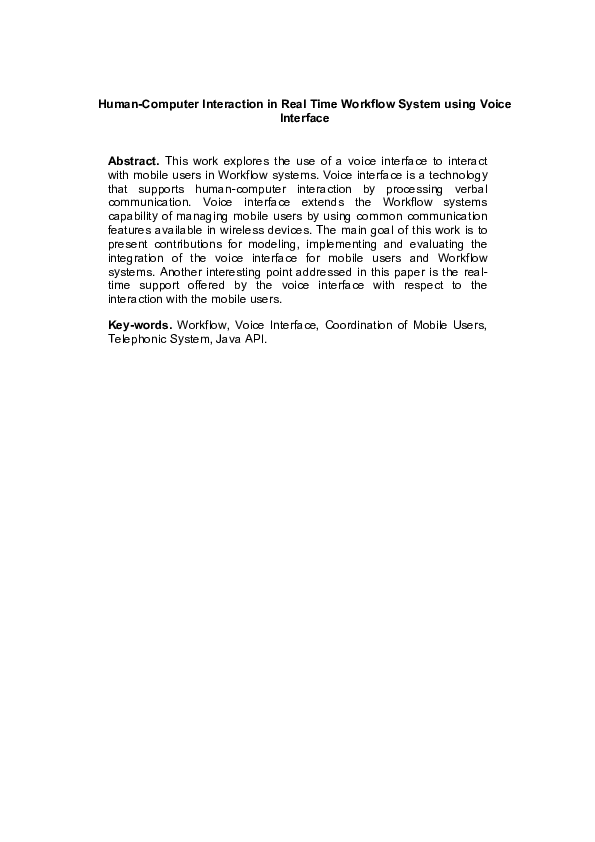 (PDF) Human-Computer Interaction in Real Time Workflow System using Voice Interface