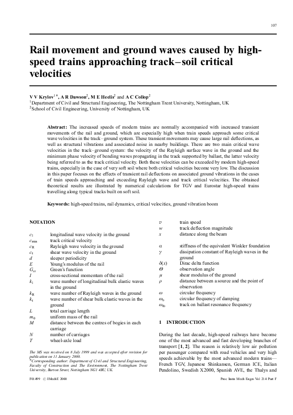 (PDF) Rail movement and ground waves caused by high-speed trains ...