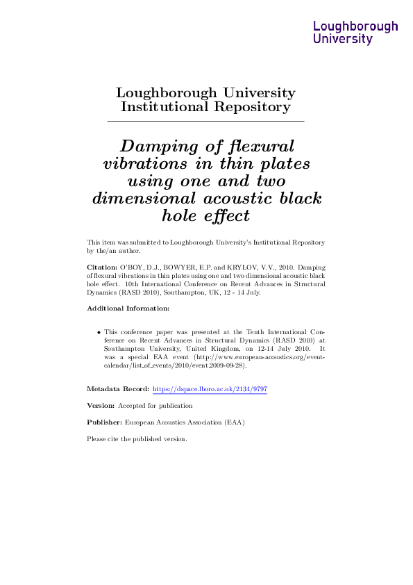 (PDF) Damping of flexural vibrations in thin plates using one and two ...