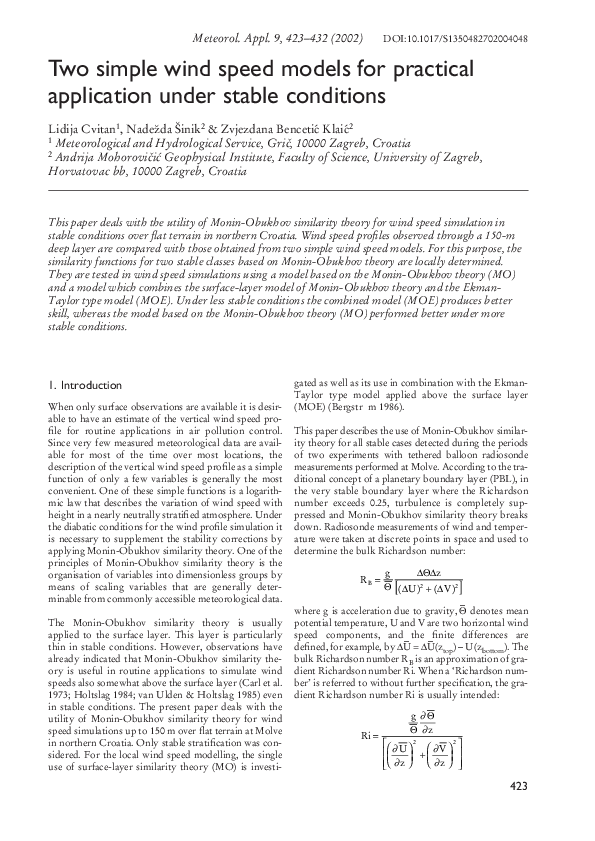 (PDF) Two simple wind speed models for practical application under ...