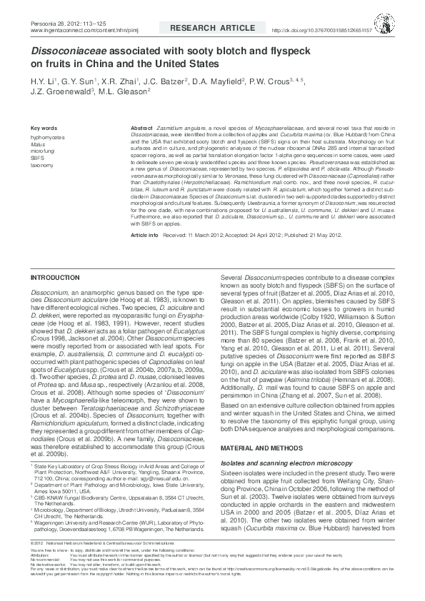 (PDF) Dissoconiaceae associated with sooty blotch and flyspeck on ...
