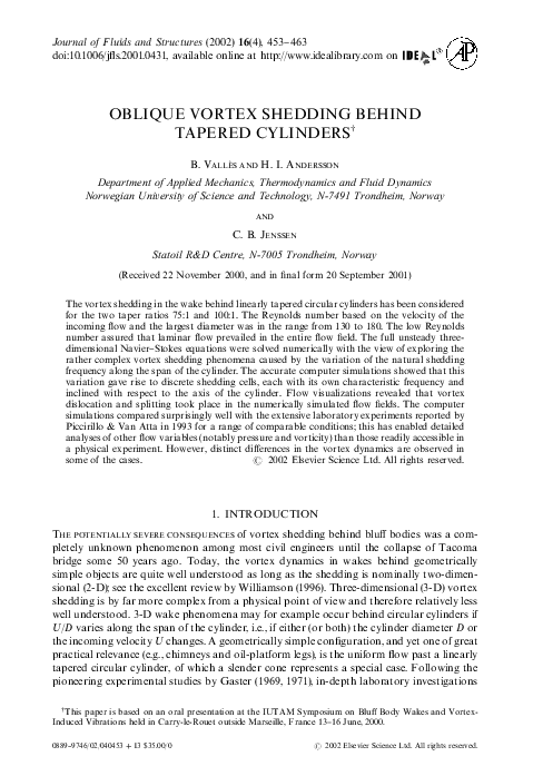 (PDF) OBLIQUE VORTEX SHEDDING BEHIND TAPERED CYLINDERS