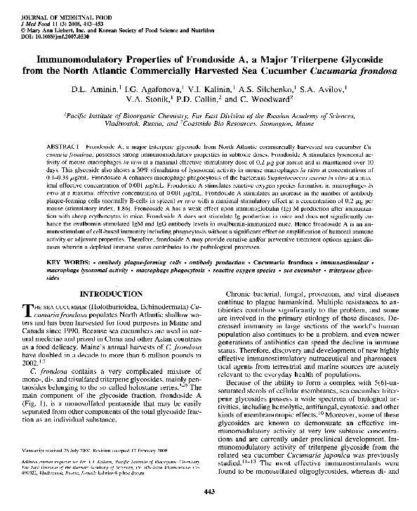 (PDF) Immunomodulatory Properties of Frondoside A, a Major Triterpene ...