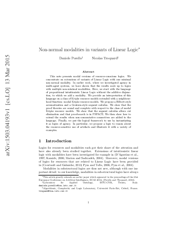 (PDF) Non-normal modalities in variants of linear logic
