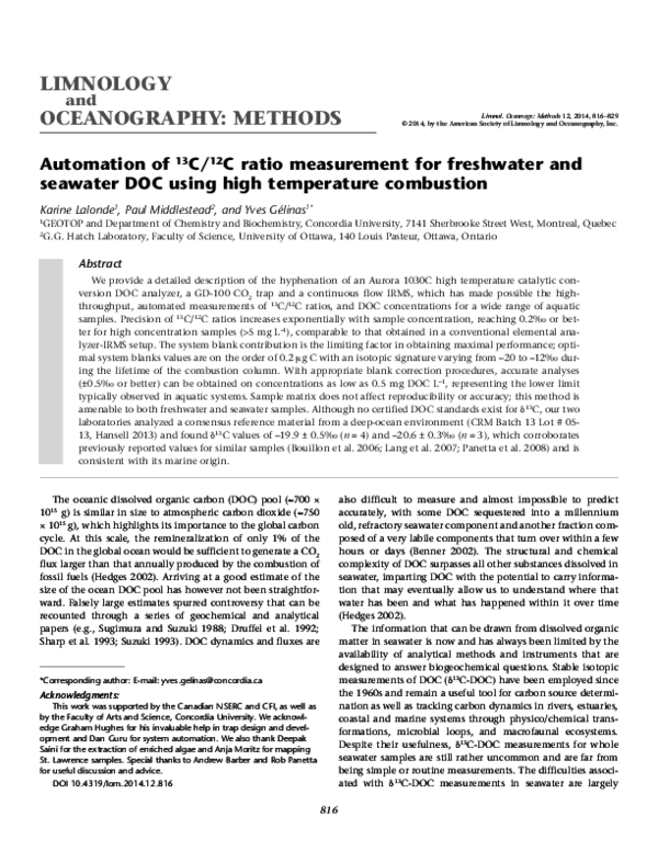 (PDF) Automation of 13C/12C ratio measurement for freshwater and ...