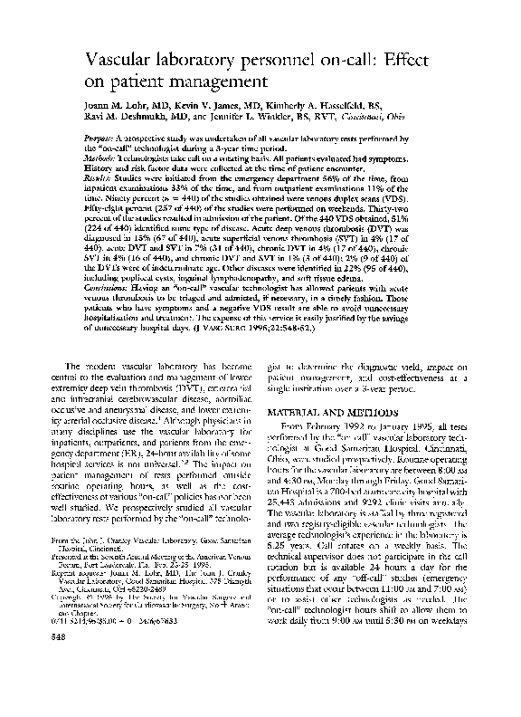 (PDF) Vascular laboratory personnel on-call: Effect on patient management