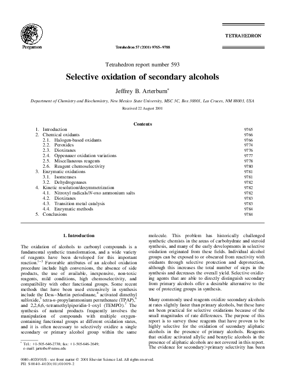 (PDF) Selective oxidation of secondary alcohols
